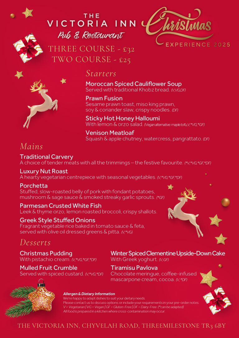 Christmas Party Menu, The Victoria Inn, Threemilestone